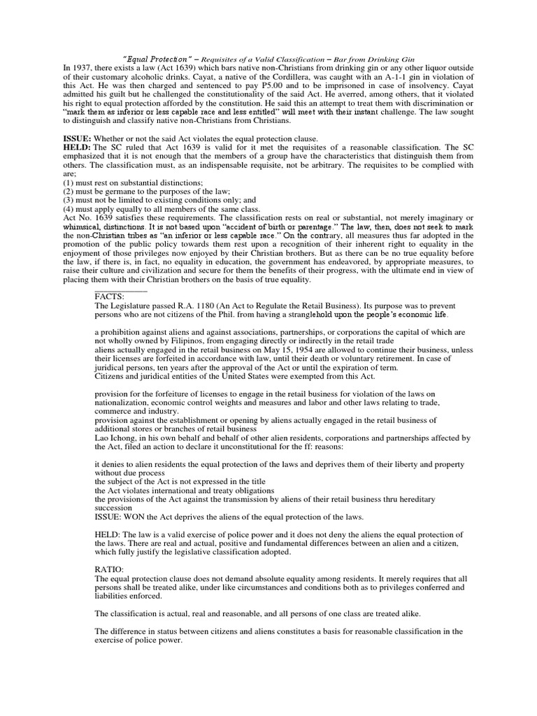 Equal Protection Cases | PDF | Equal Protection Clause | Legal Personality