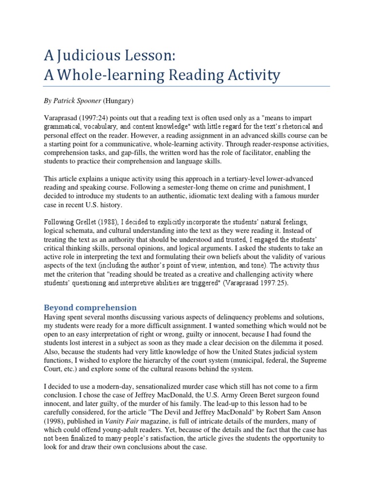 A Judicious Lesson - A Whole-Learning Reading Activity | PDF | Jeffrey ...