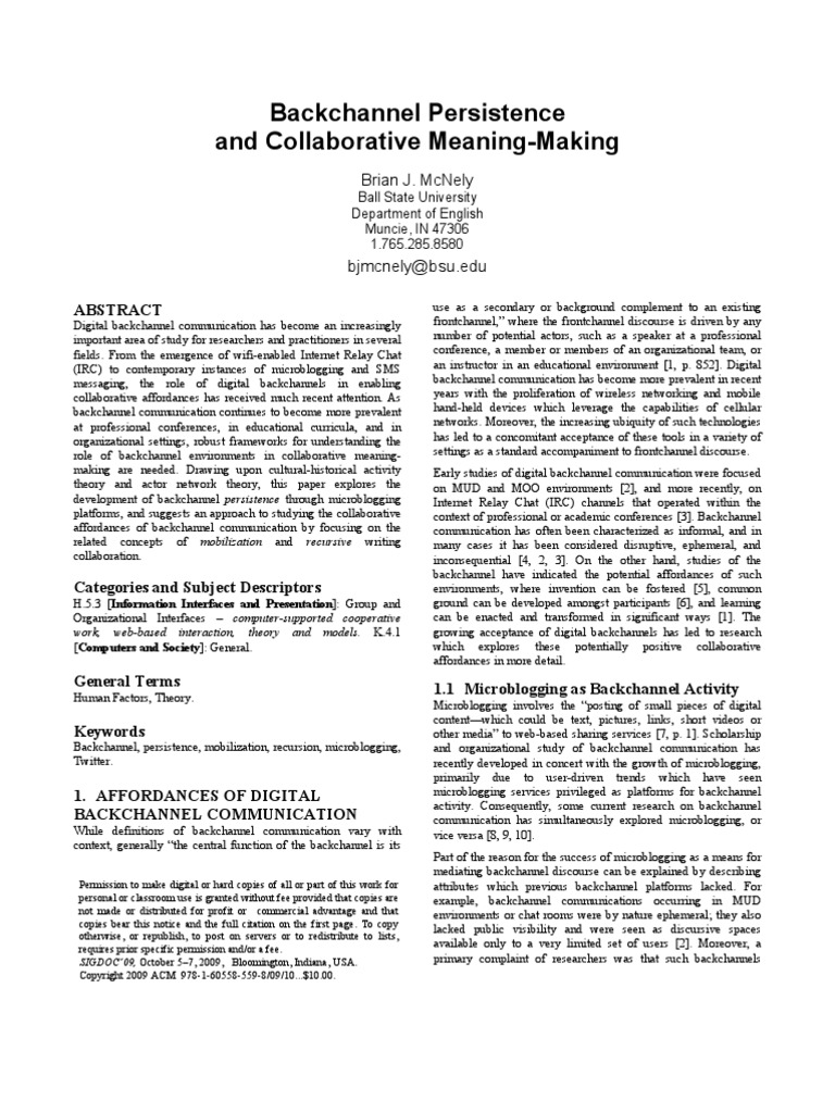 Backchannel Persistence and Collaborative Meaning-Making | PDF ...