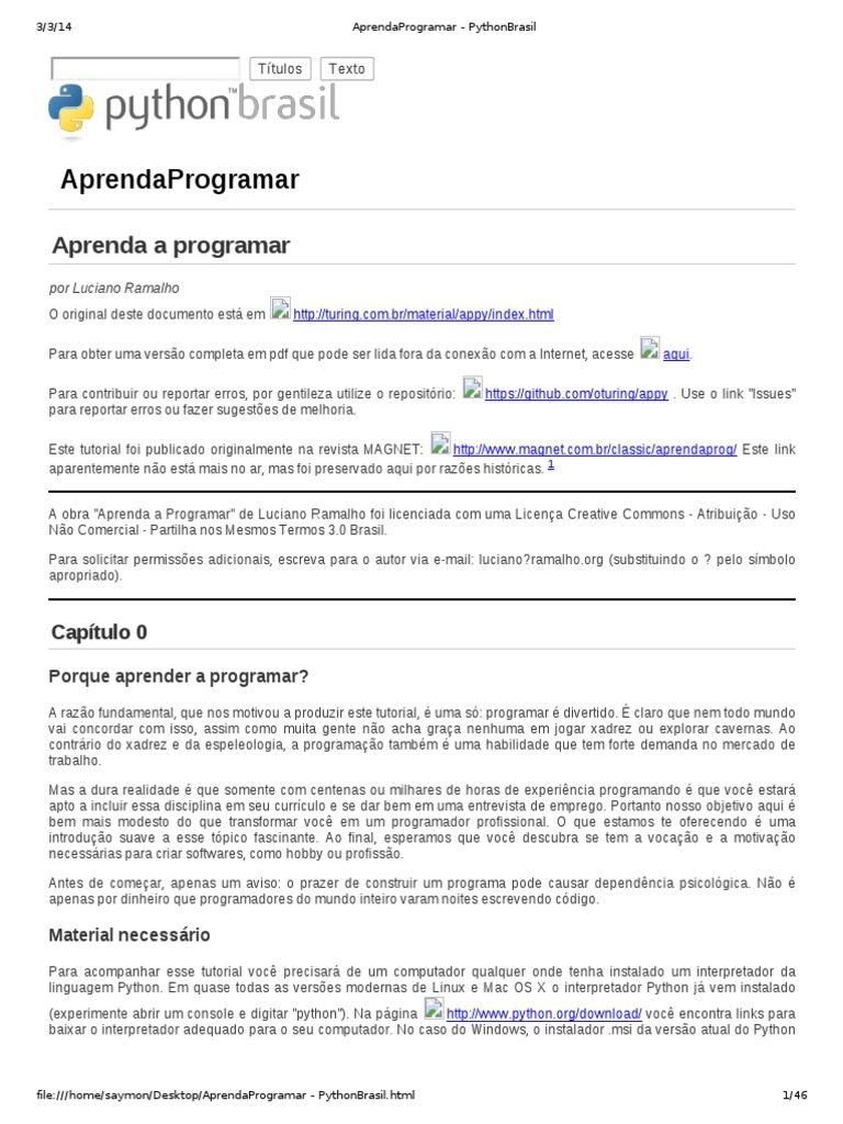 Aprenda A Programar Pythonbrasil Pdf Python Linguagem De Programação Linguagem De