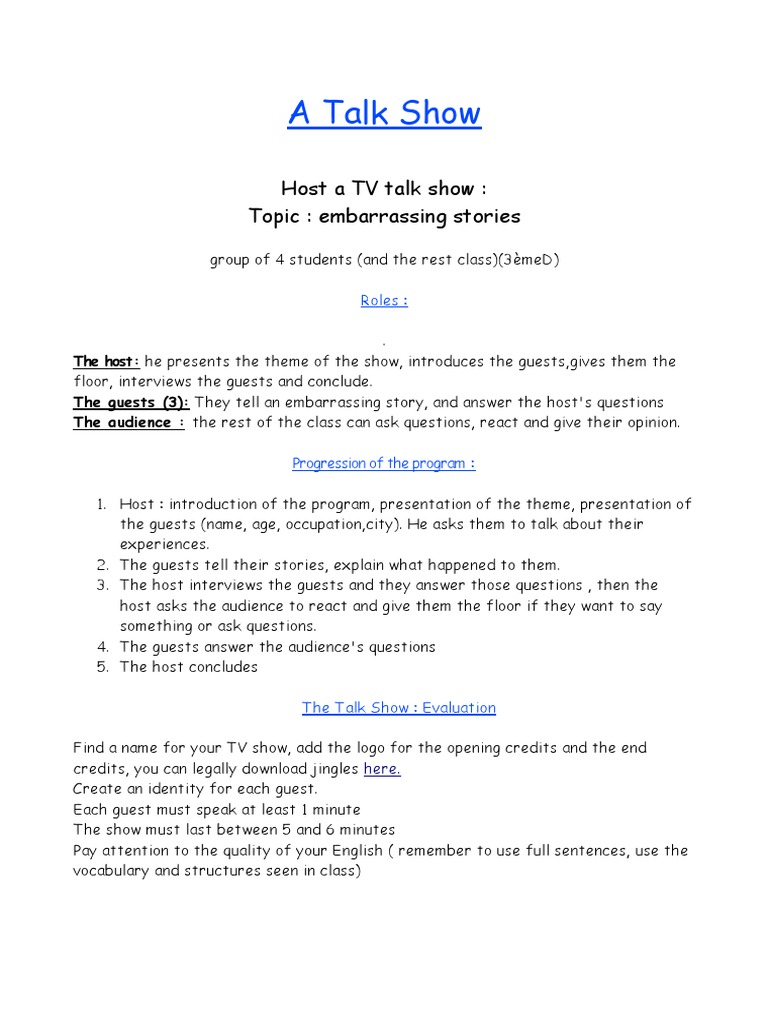 Embarrassing Stories Talk Show | PDF