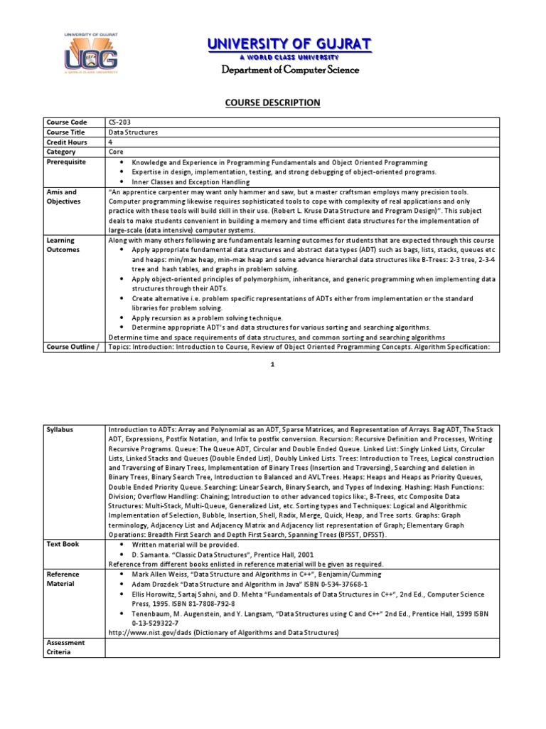 Course Outline Data Structures | PDF | Data Structure | Matrix ...