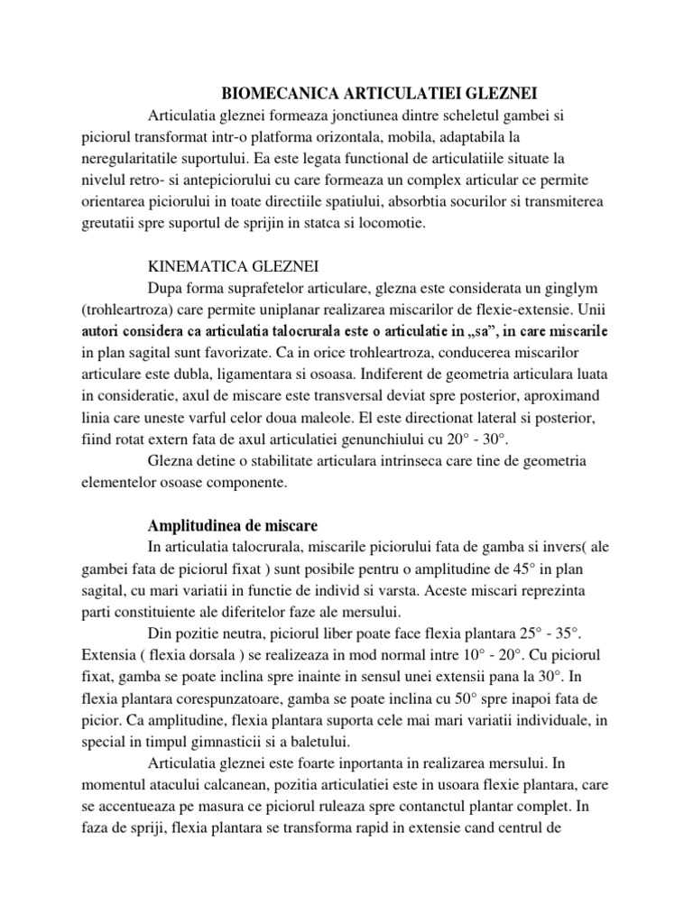 Biomecanica Articulatiei Gleznei | PDF