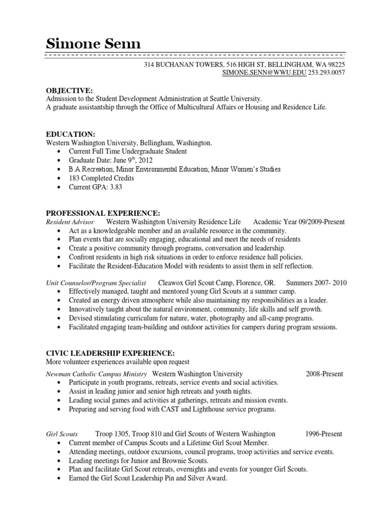 Artifact A1 - Seattle University Student Development Administration ...