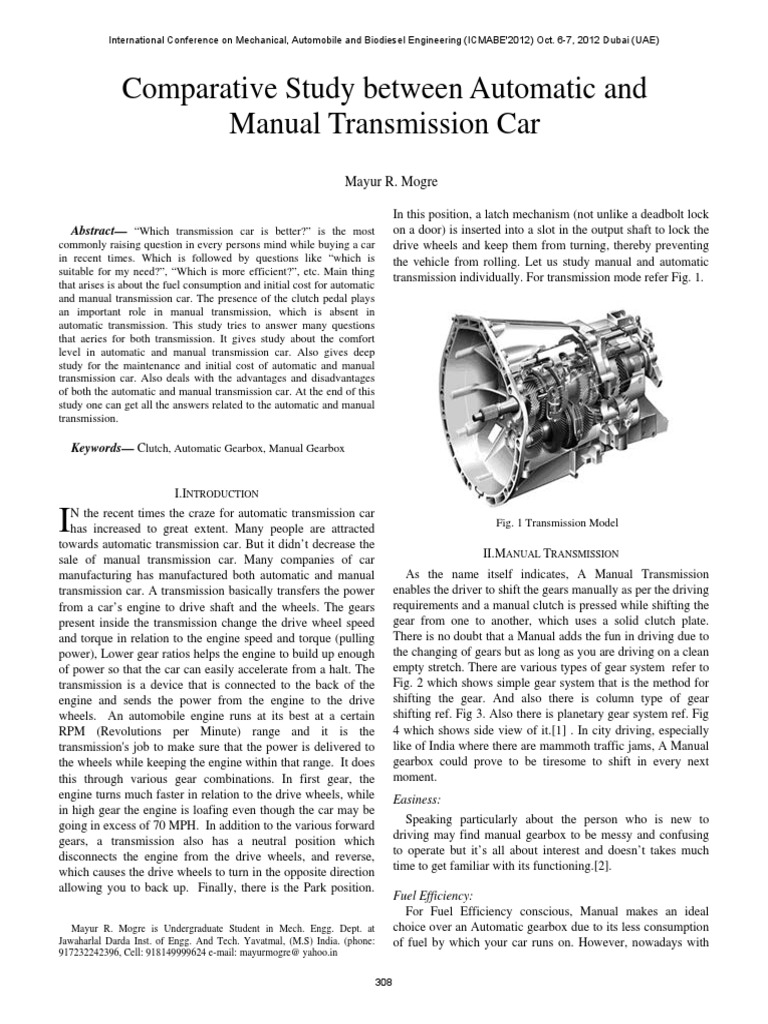 Comparitive Study Between Manual and Automatic Transmission in ...