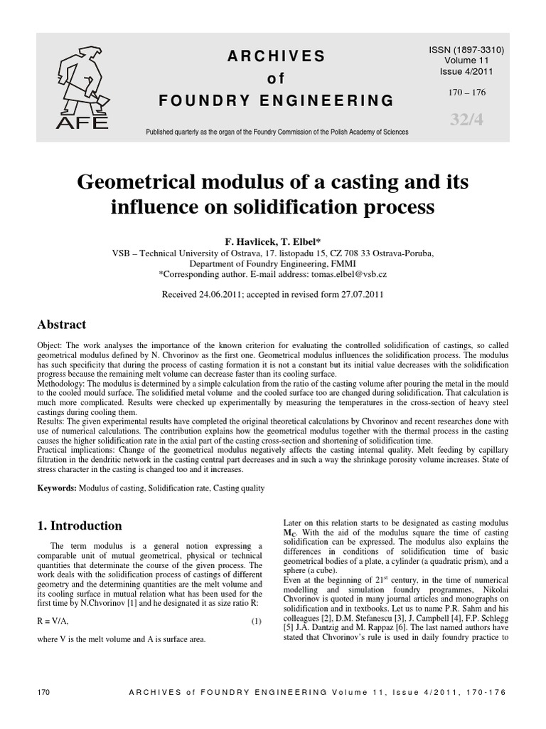 Geometrical Modulus in Casting Solidification | PDF | Casting ...