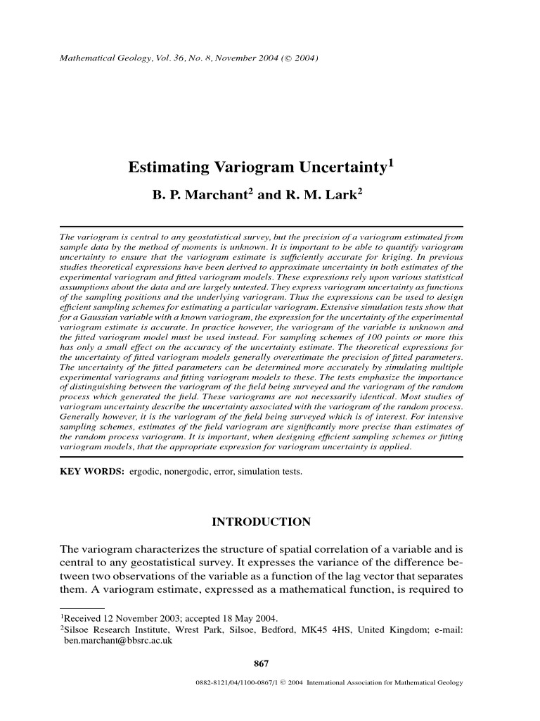 Estimation Variogram Uncertainty | PDF | Errors And Residuals | Experiment