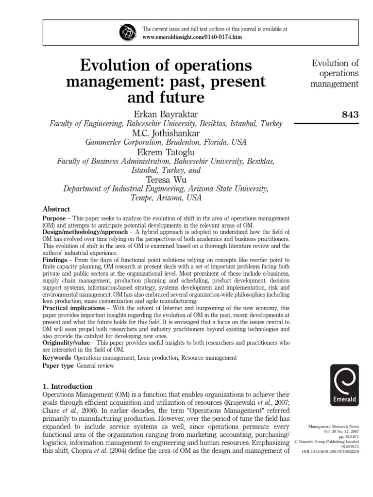 Evolution of Operations Management Past, Present and Future | PDF ...