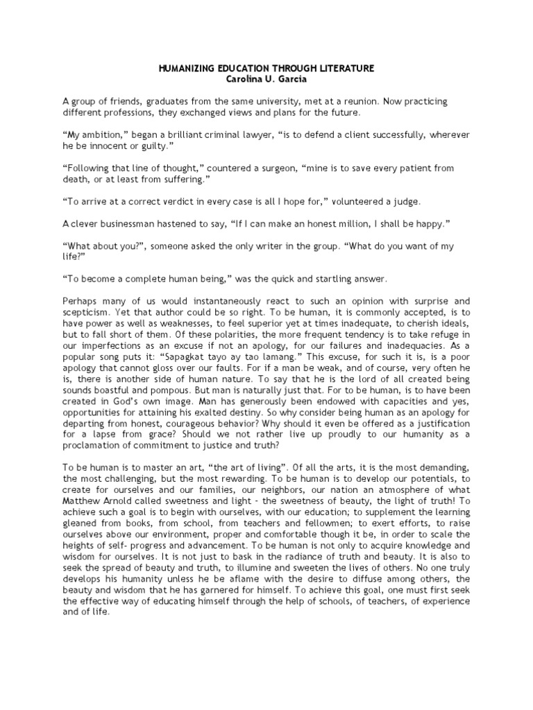 Humanizing Education Through Literature | PDF | Desdemona | Othello