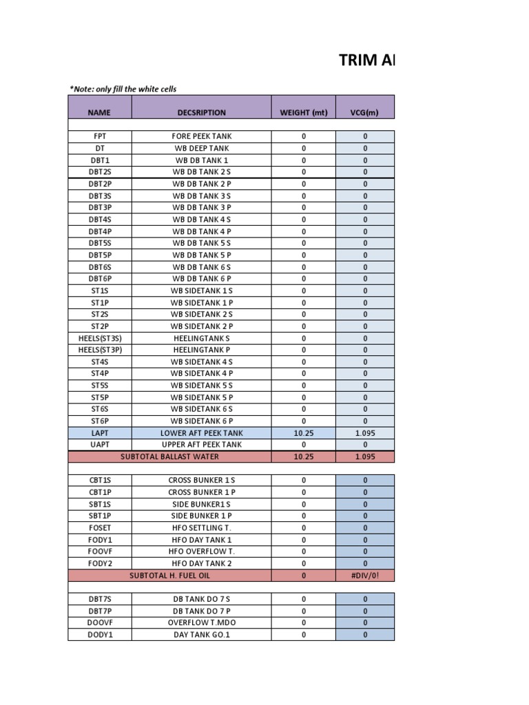 Trim and Stability Calculation Spreadsheet for Bulk Carrier | PDF