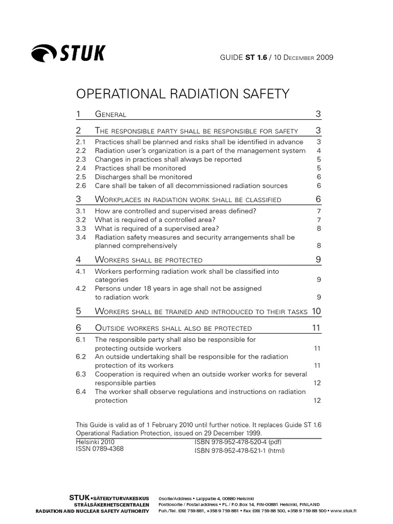 Operational Radiation Safety: Guide ST 1.6 / 10 D 2009 | PDF ...