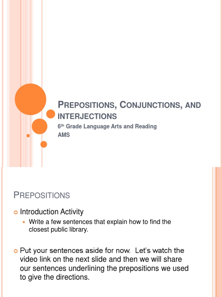 Prepositions, Conjunctions, and Interjections | PDF | Adverb ...