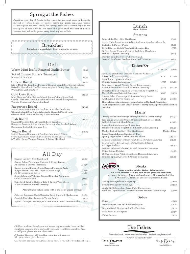 The Fishes Oxford Spring Menu | PDF | Salad | French Fries