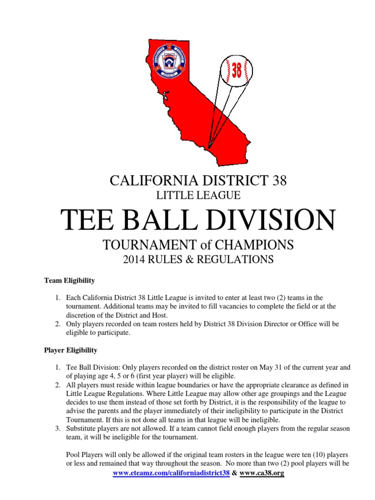 2014 California District 38 Tee Ball Rules | PDF | Baseball Field ...