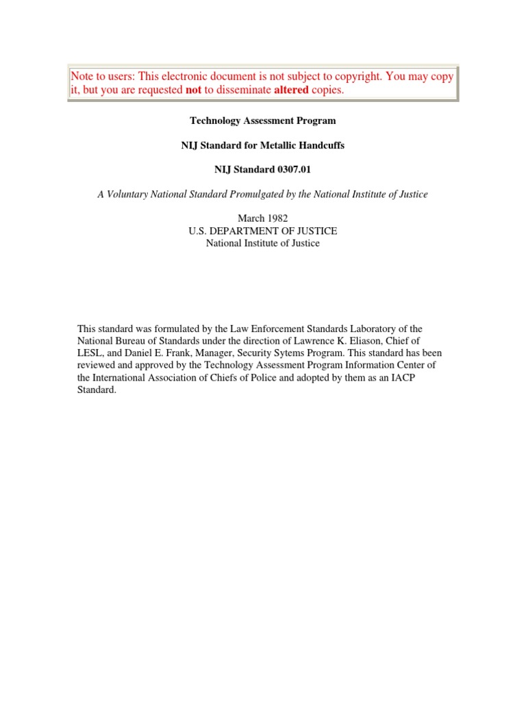NIJ Standard For Metallic Handcuffs | PDF | Handcuffs | Corrosion