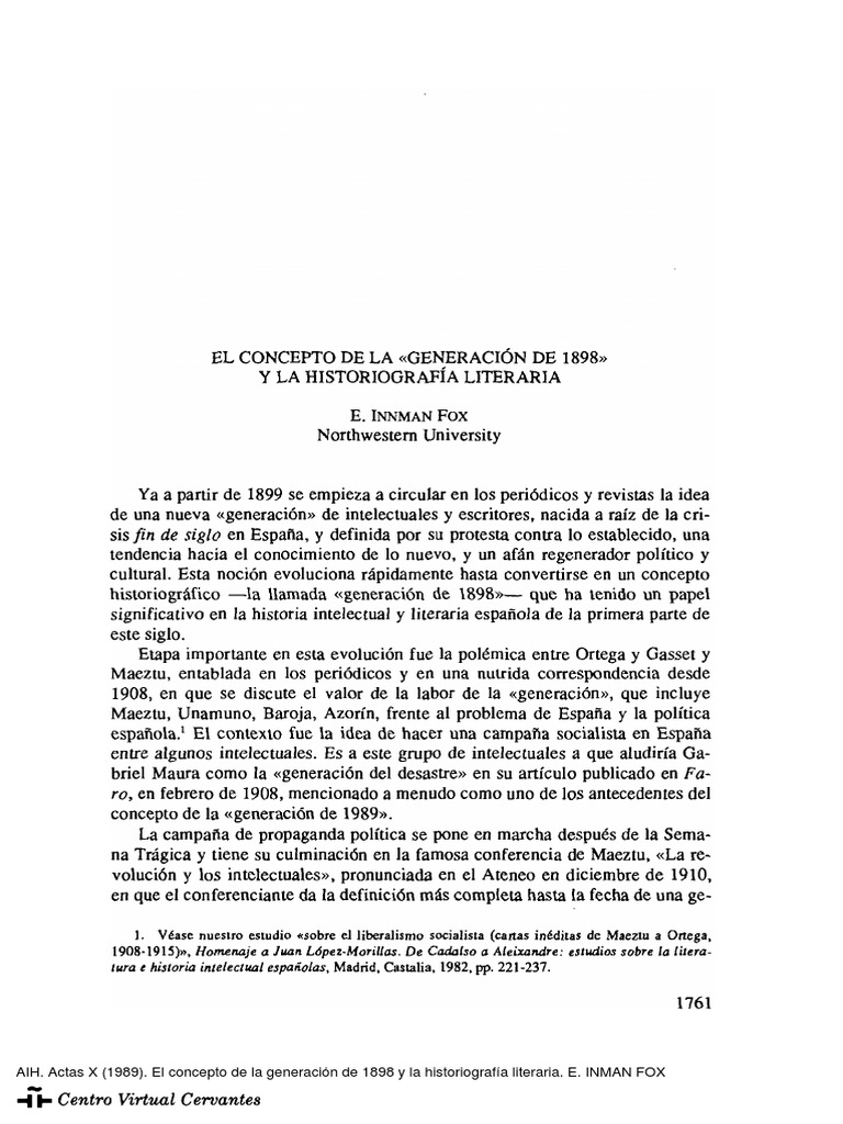 Concepto de la Generación de 1898 | PDF | Crítica literaria ...