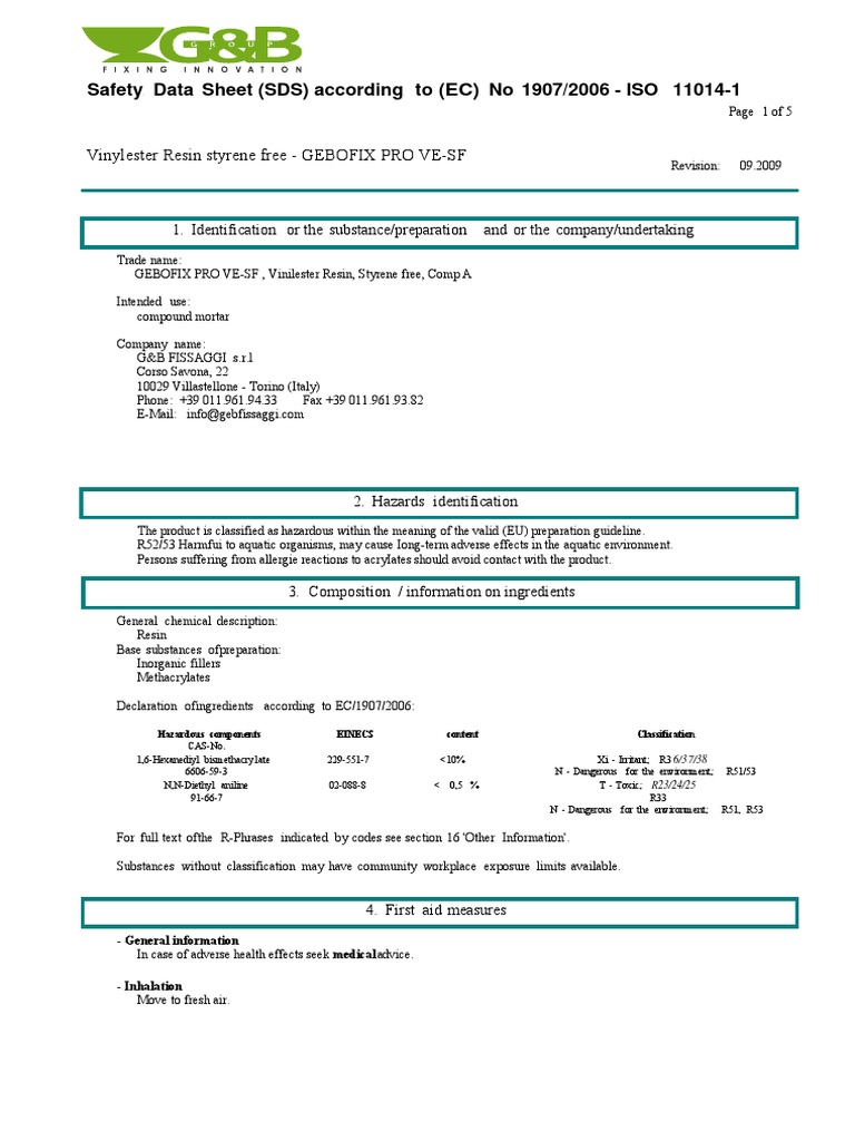 Vinylester Resin Ce7.Safety Data Sheet - en | PDF | Firefighting ...