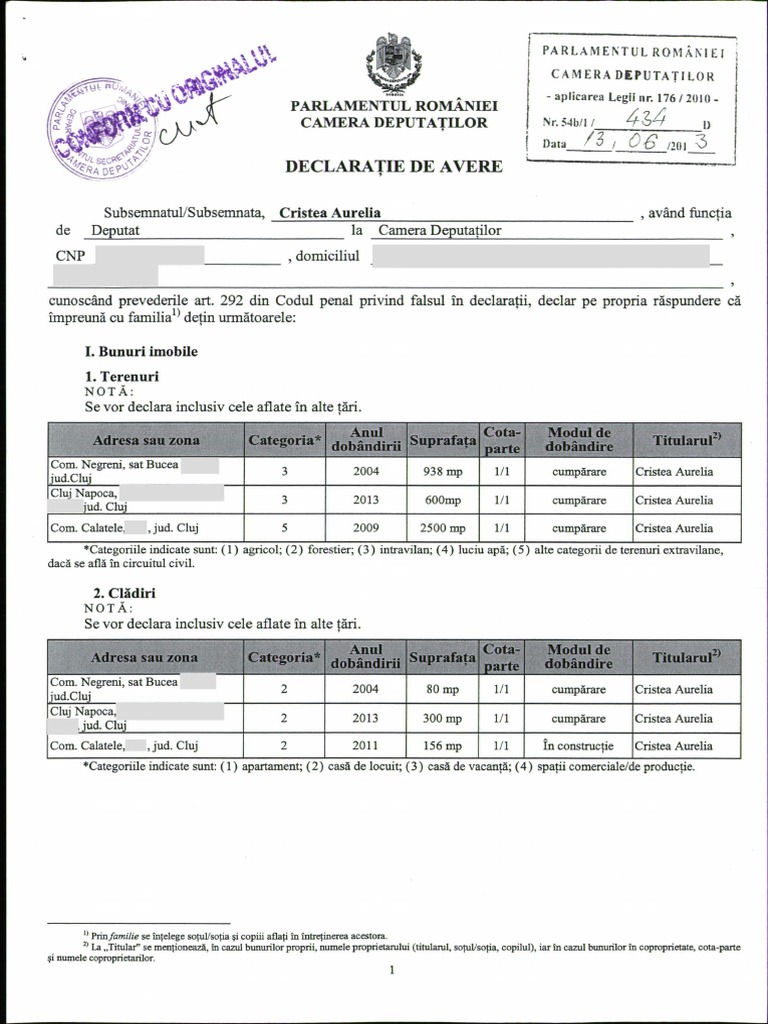 Declaratie Avere Cristea Aurelia | PDF