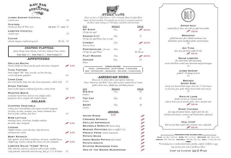 BLT Prime Birthday Dinner Menu | PDF | Beef | Salad