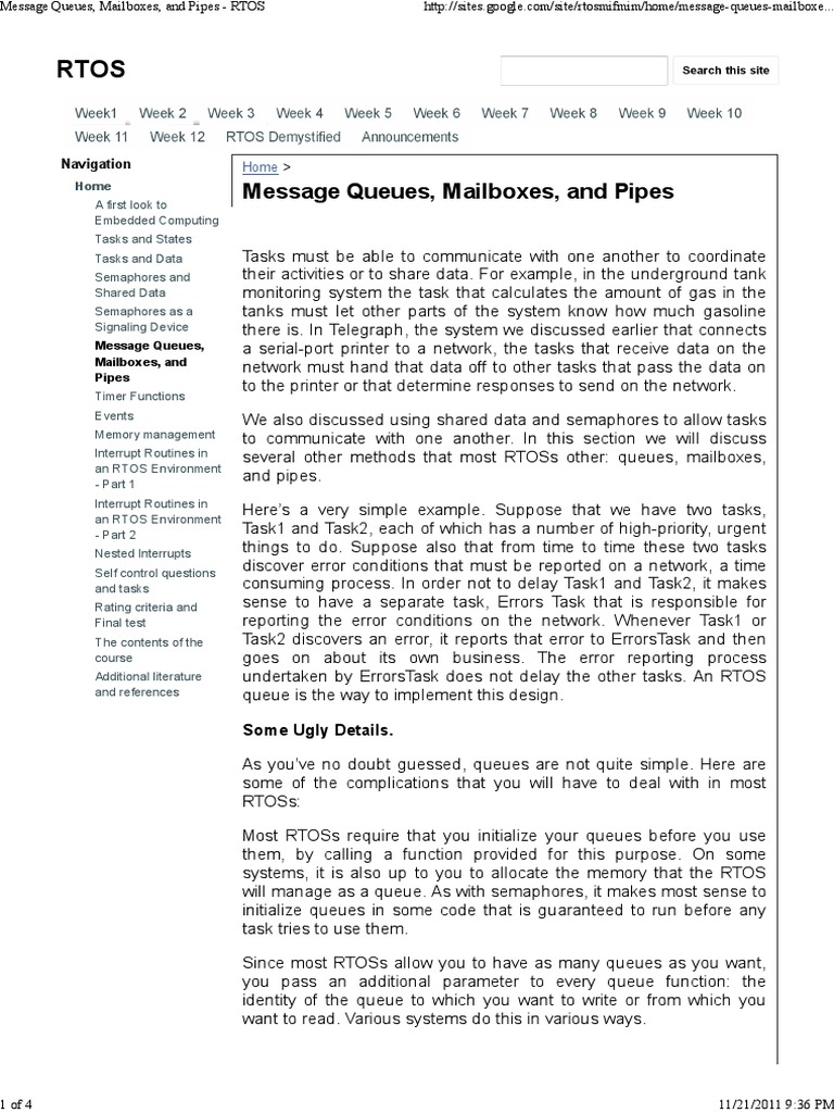 Message Queues, Mailboxes, and Pipes - RTOS | PDF | Queue (Abstract ...