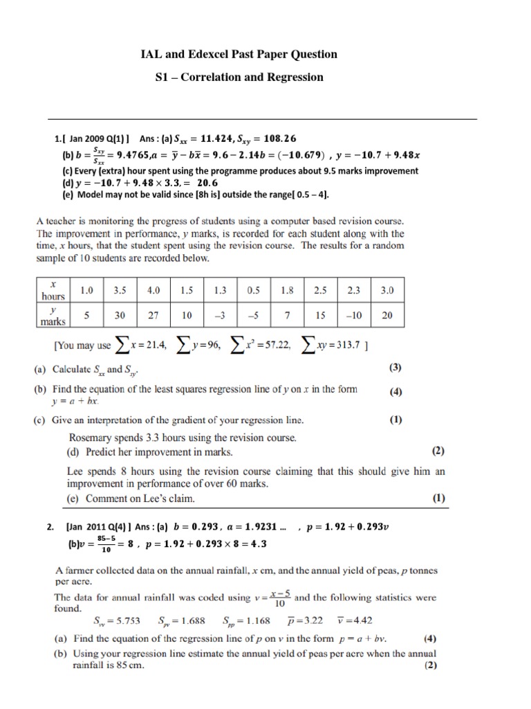 S1 - Correlation and Regression | Download Free PDF | Regression Analysis | Correlation And ...