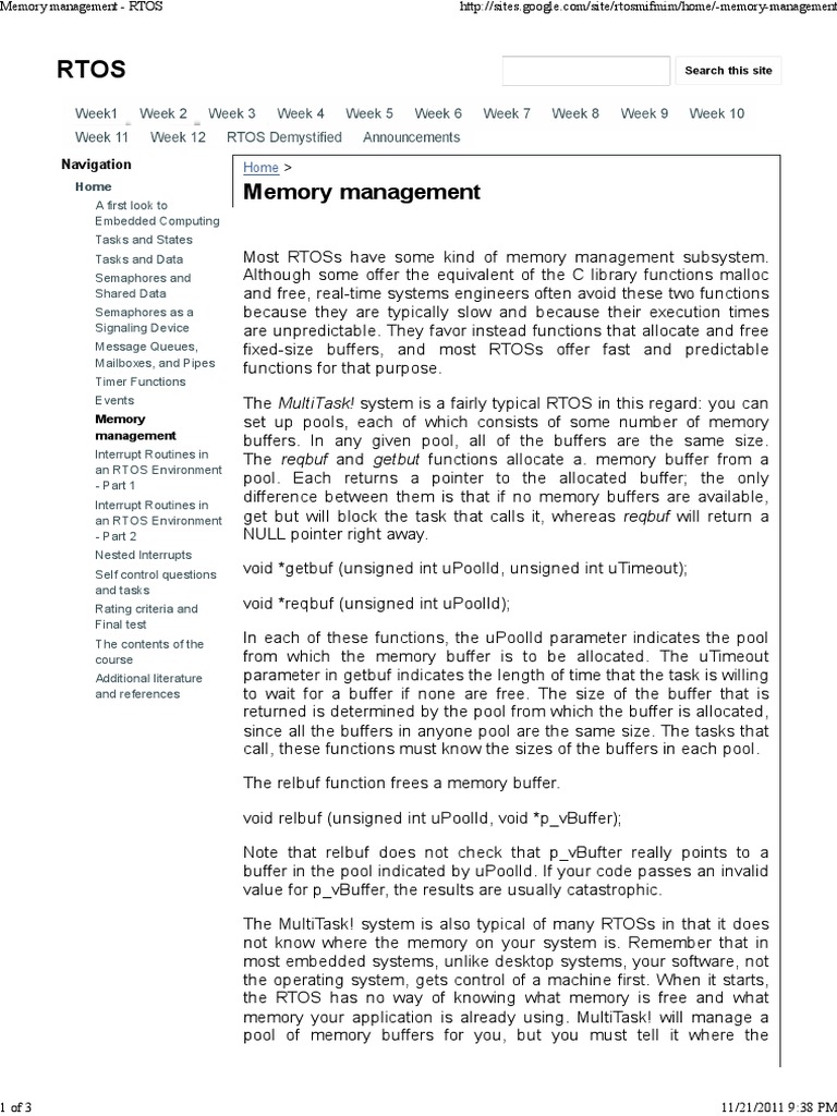 Memory Management - RTOS | PDF | Data Buffer | Subroutine Memory Management - RTOS | PDF | Data Buffer | Subroutine