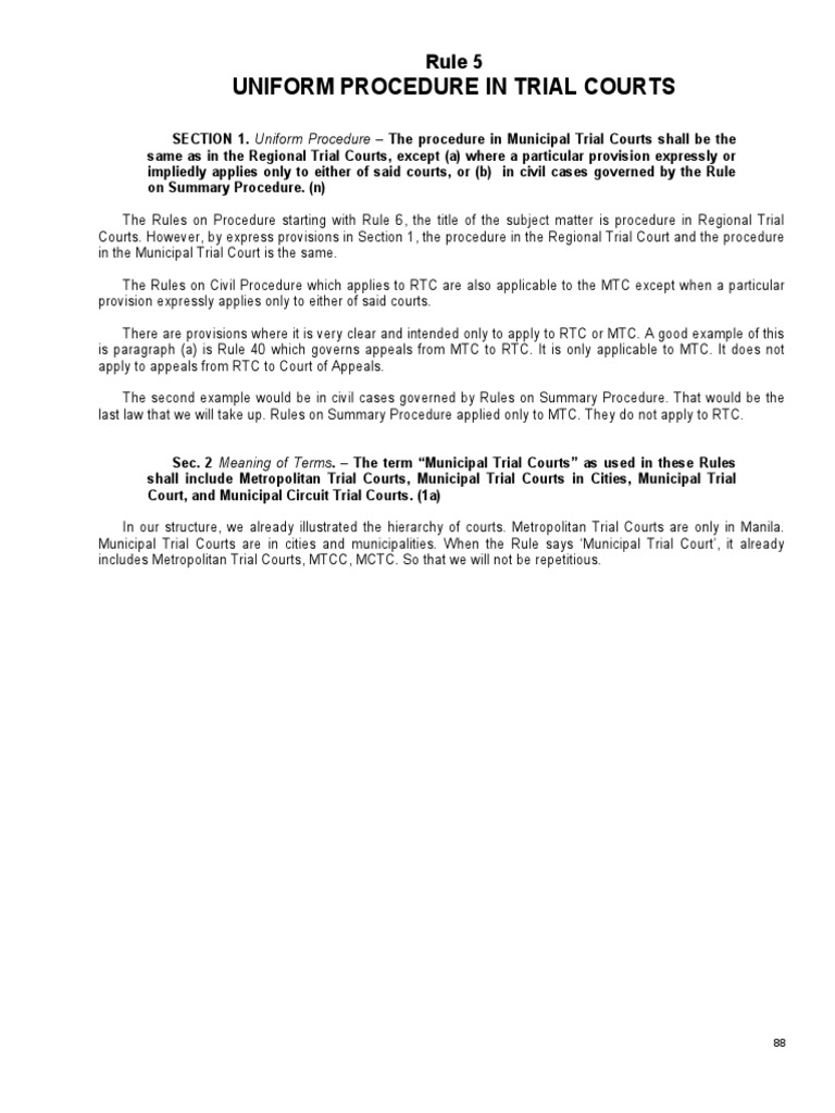 Rule 05 - Uni Proc in Trial Courts | PDF | Social Science | Law
