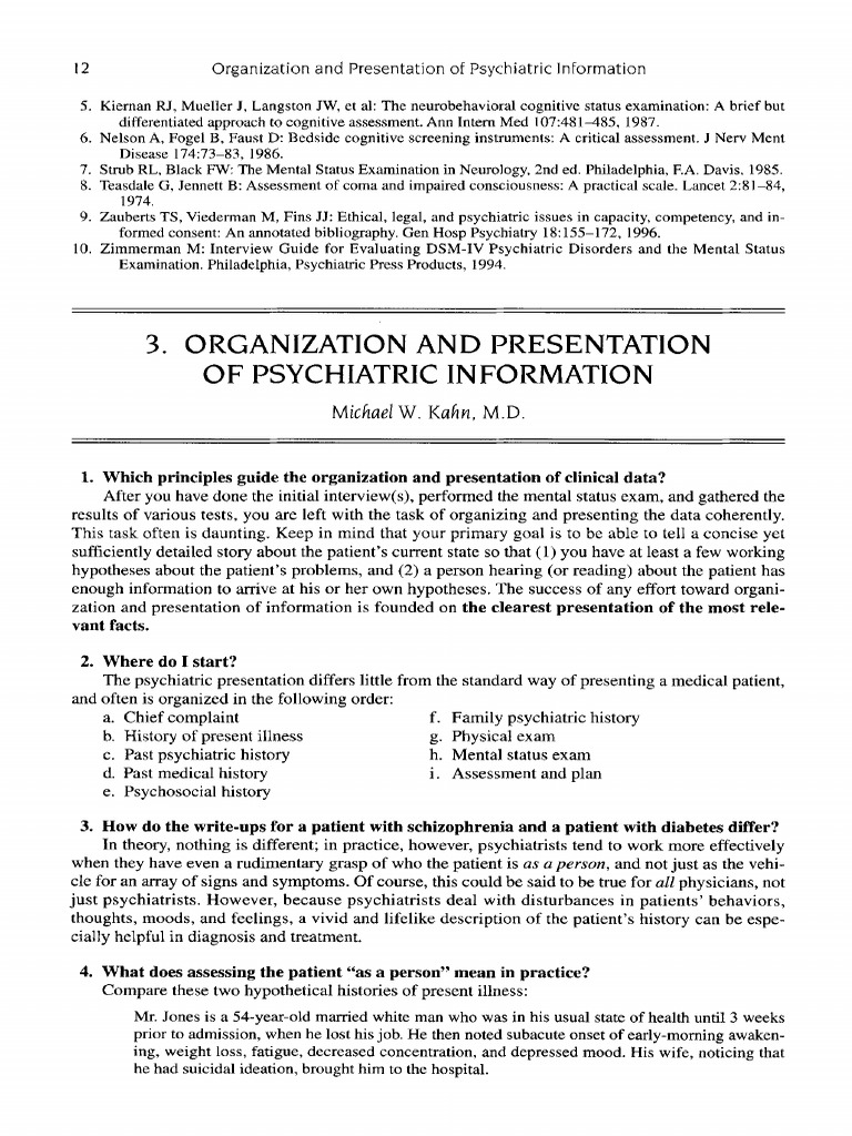 3. Organization and Presentation of Psychiatric Information | Mania ...