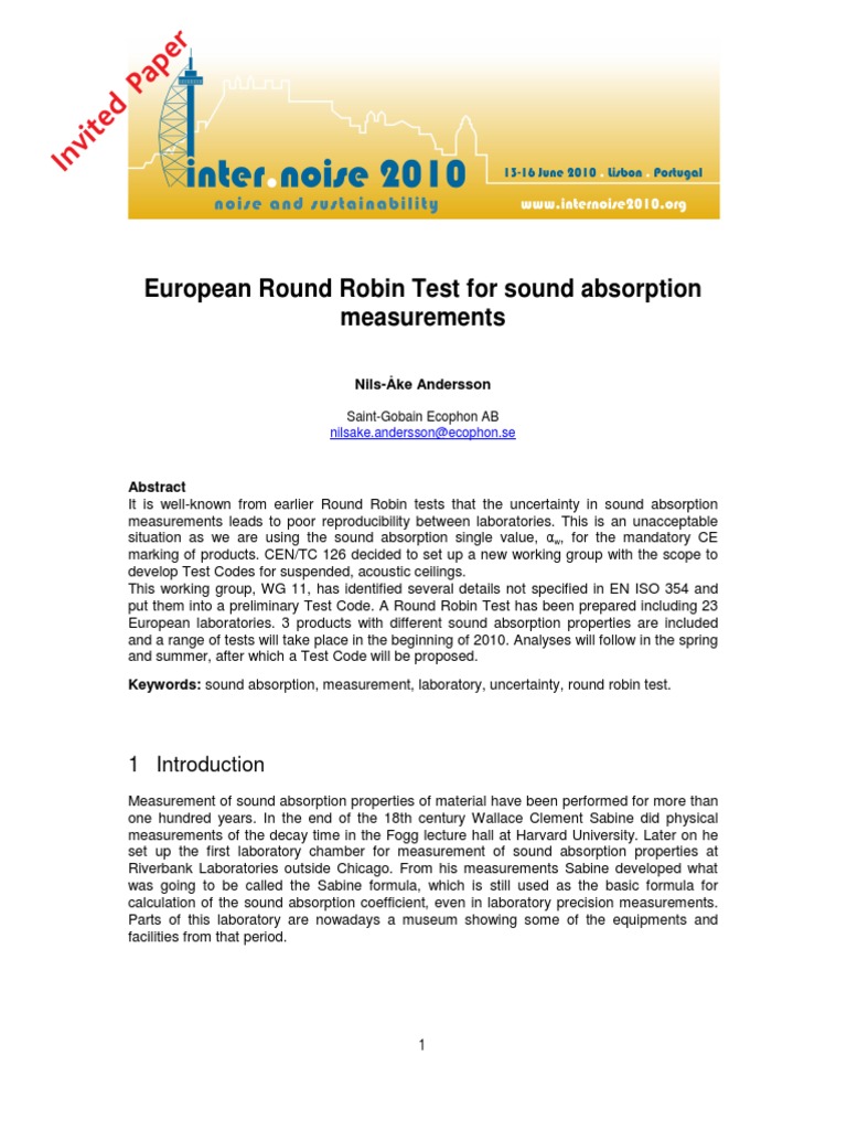 European Round Robin Test For Sound Absorption | Download Free PDF ...