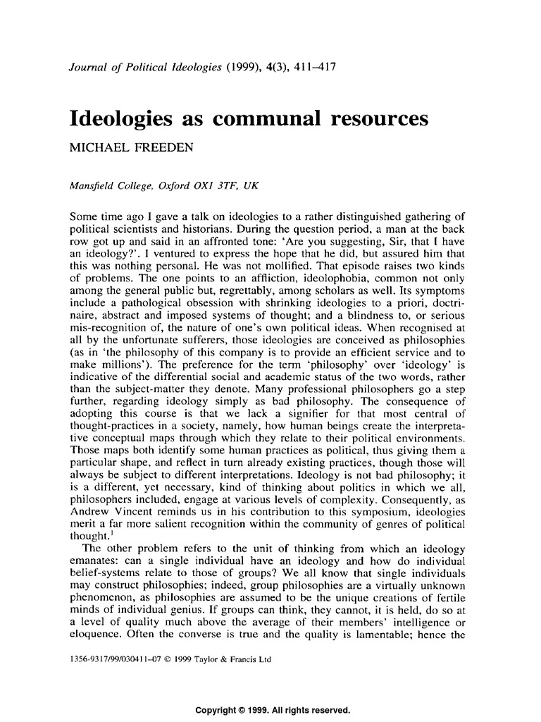 Freeden 1999 - Ideologies As Communal Resources | PDF