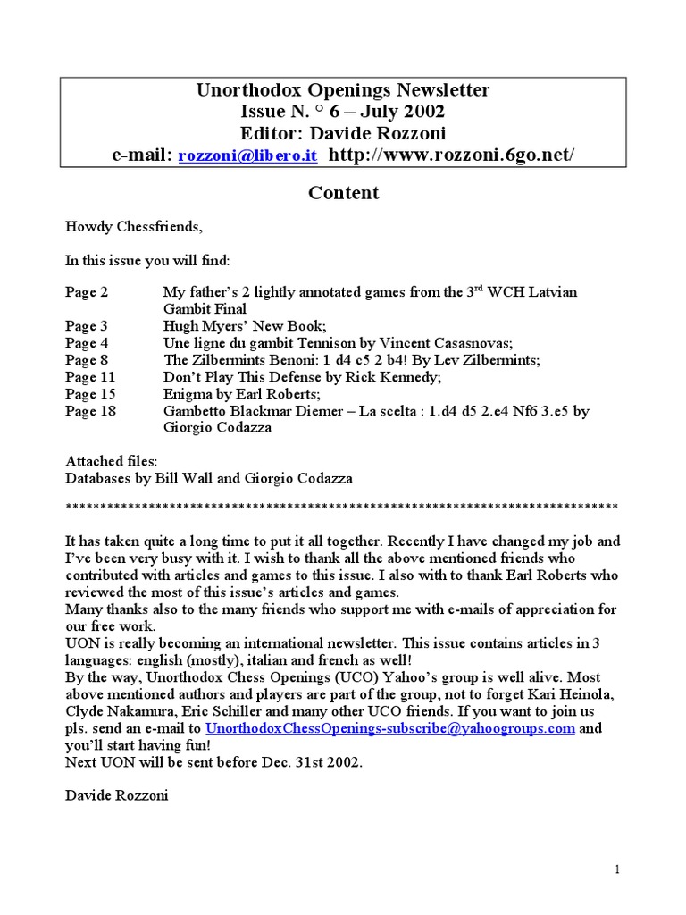 Unorthodox Openings Newsletter6 | PDF | Chess Openings | Traditional ...