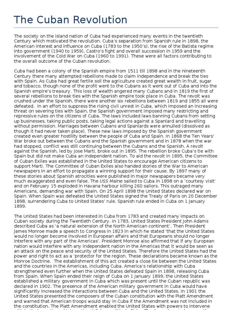 The Cuban Revolution Essay | PDF | Fidel Castro | Cuba