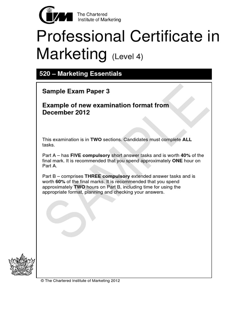 CIM Sample Exam Paper 3 | PDF | Marketing | Usb Flash Drive