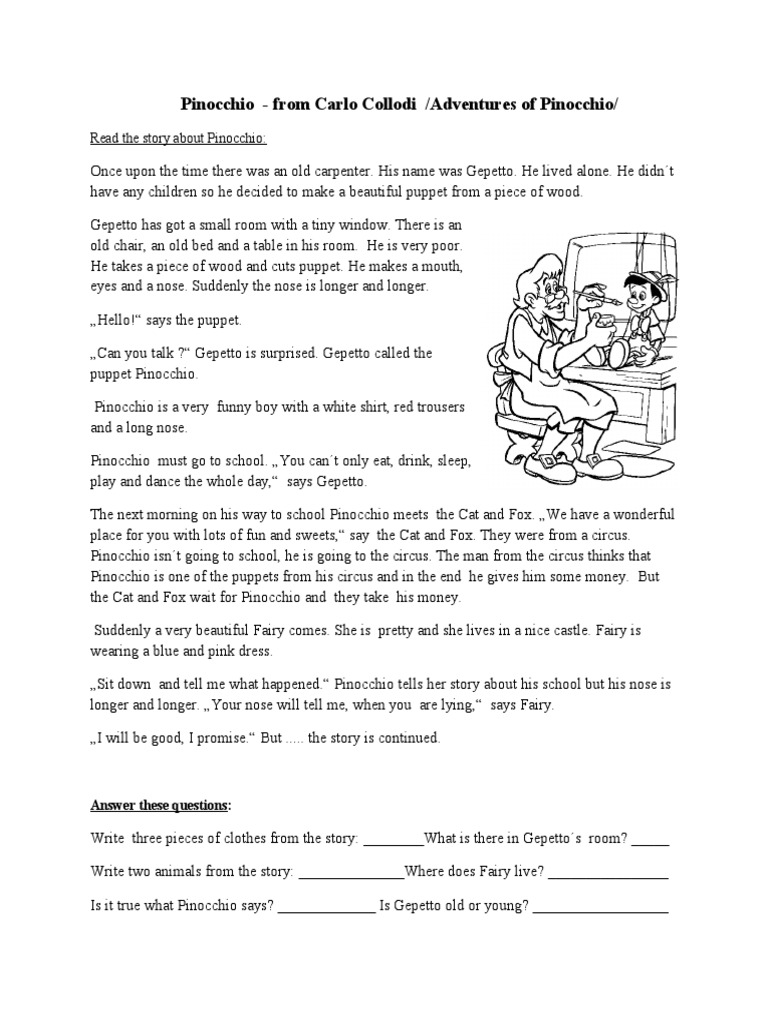 Pinocchio Story n Question | Pinocchio | Fiction & Literature