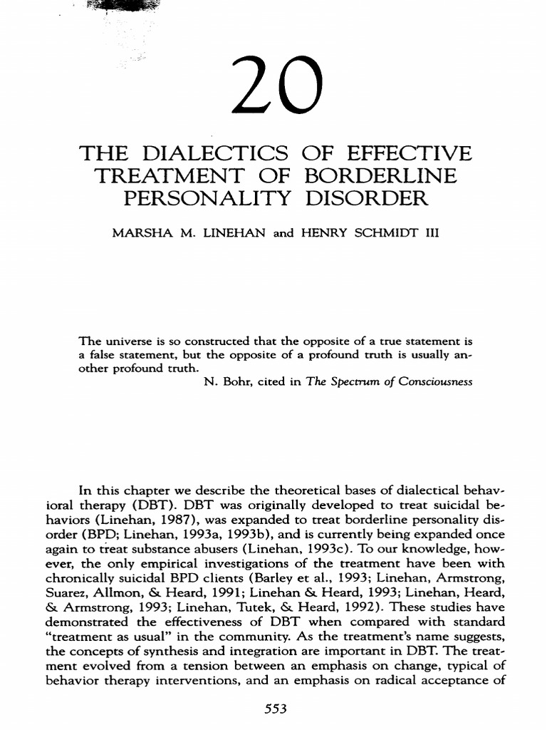 Linehan MM Schmidt H 1995 The Dialectics of Effective Treatment of ...