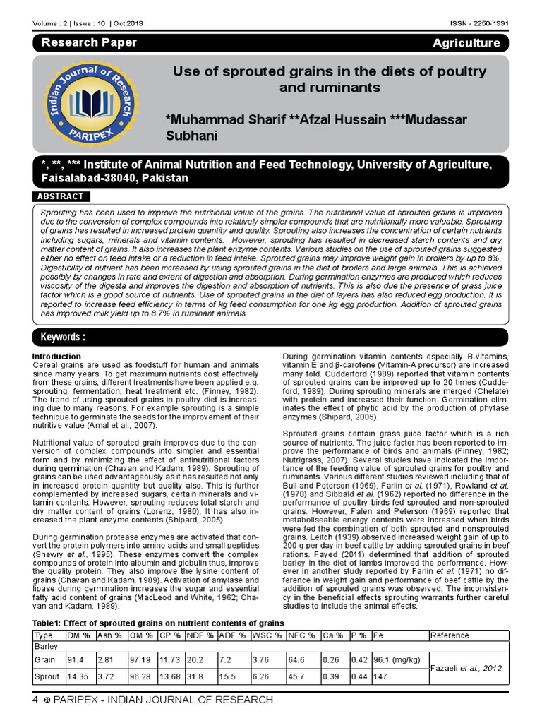 Use of Sprouted Grains in The Diets of Poultry and Ruminants | PDF ...