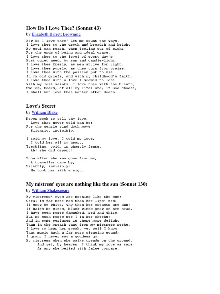 How Do I Love Thee? (Sonnet 43) : Elizabeth Barrett Browning | PDF ...