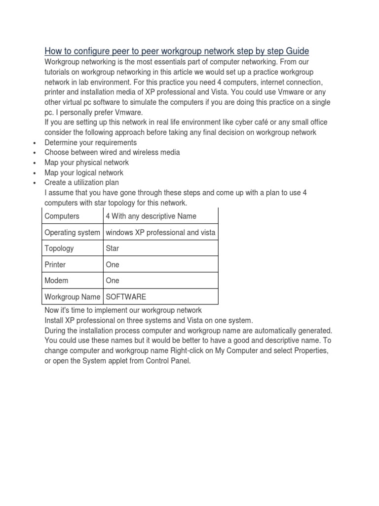 How To Configure Peer To Peer Workgroup Network Step by Step Guide | PDF | Remote Desktop ...