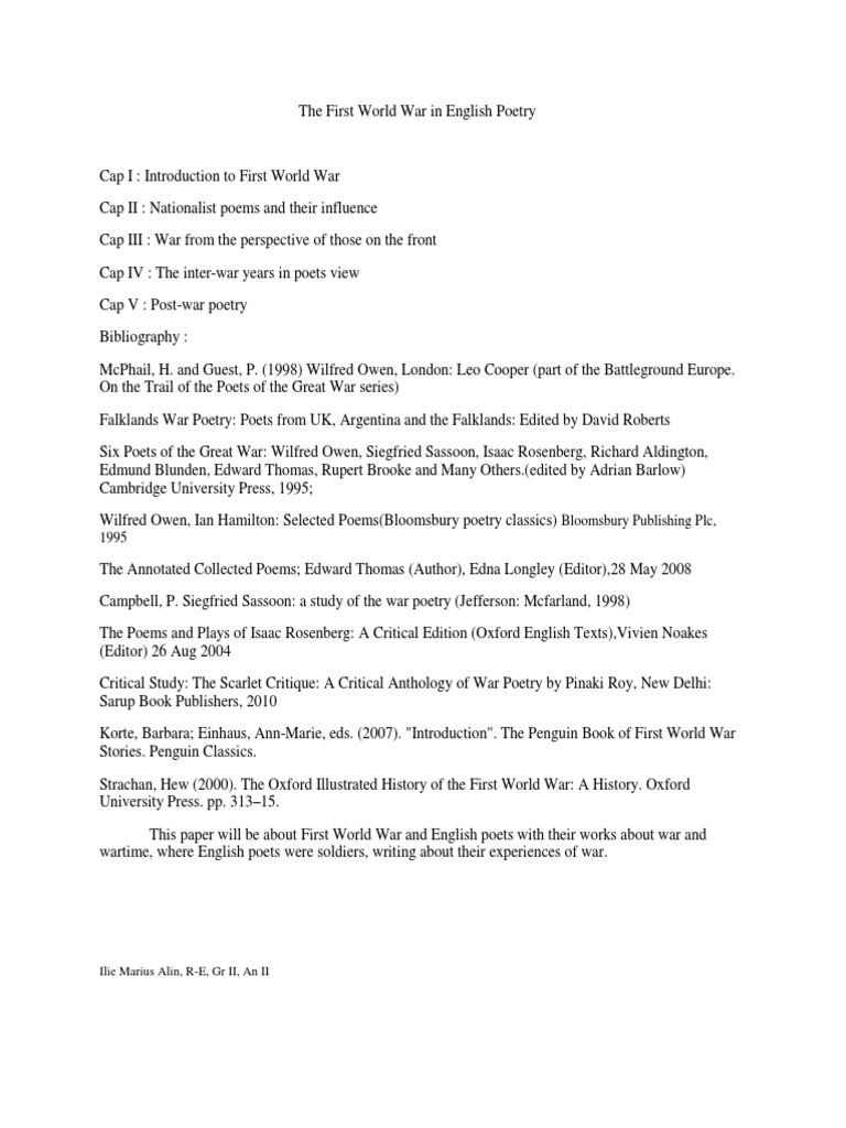 The First World War and English Poetry | PDF