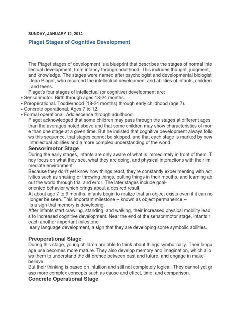 Piaget Stages of Cognitive Development | PDF | Cognitive Development ...