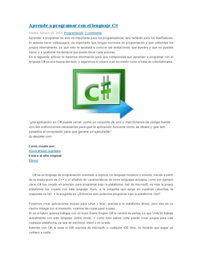 Aprende A Programar Con El Lenguaje C# | PDF