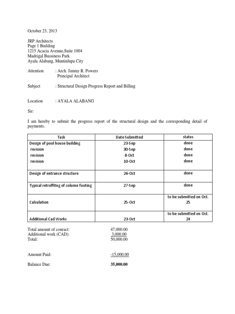 Progress Billing - Structural Design | PDF