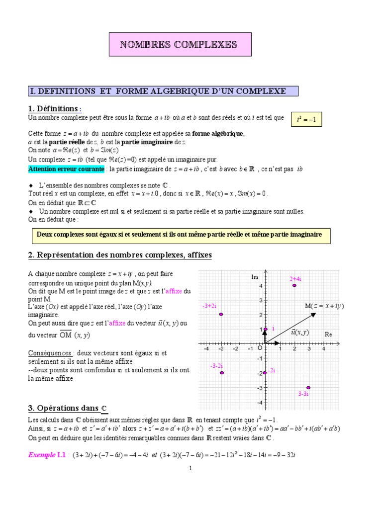 Complexes Cours | PDF | Nombre complexe | Équation du second degré