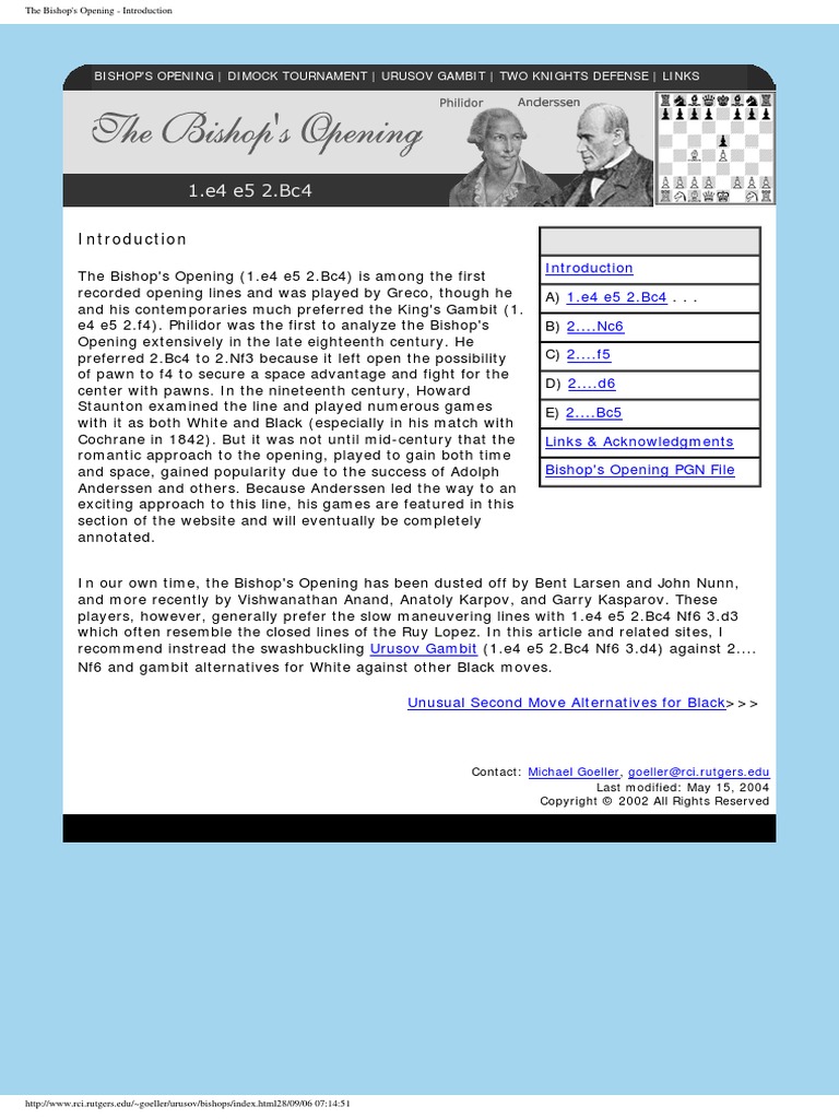 Goeller Michael - The Bishop's Opening (Article 2004) | PDF | Chess ...