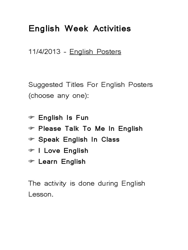 English Week Activities - Simple Dictionary | PDF | Stationery | Writing