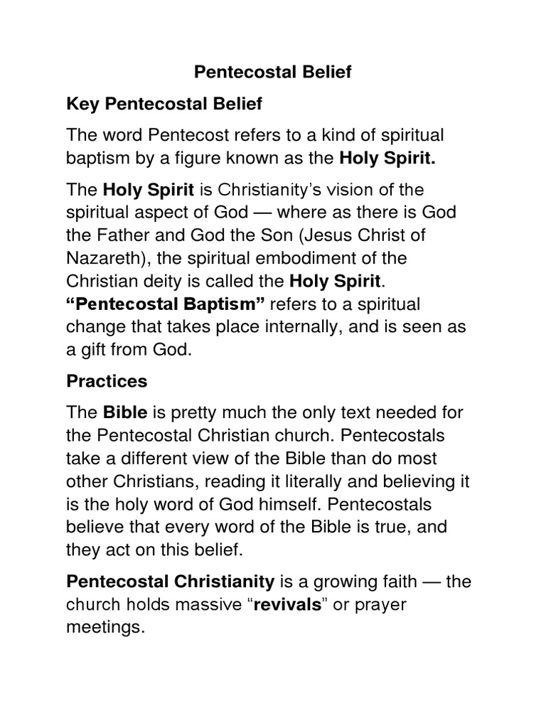Pentecostal Belief Key Pentecostal Belief | PDF | Pentecostalism | Holy ...