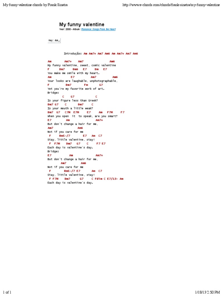 My Funny Valentine Chords by Frank Sinatra | PDF