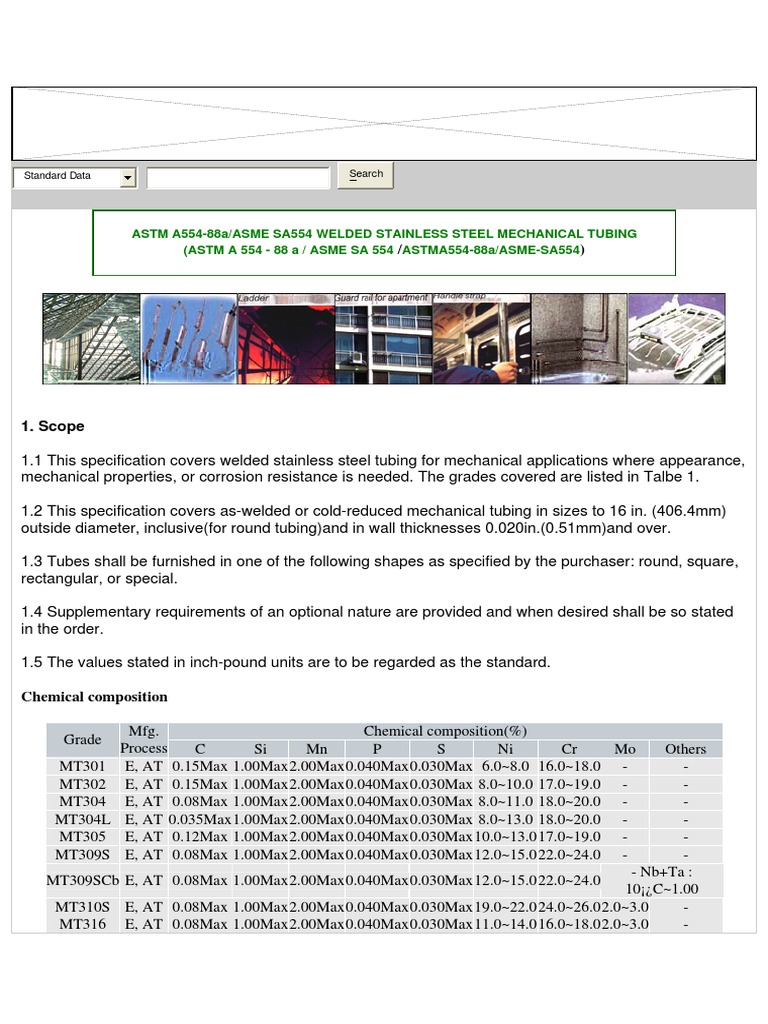 Astm A554-Asme Sa554 Welded Stainless Steel Mechanical Tubing | PDF | Stainless Steel | Pipe ...