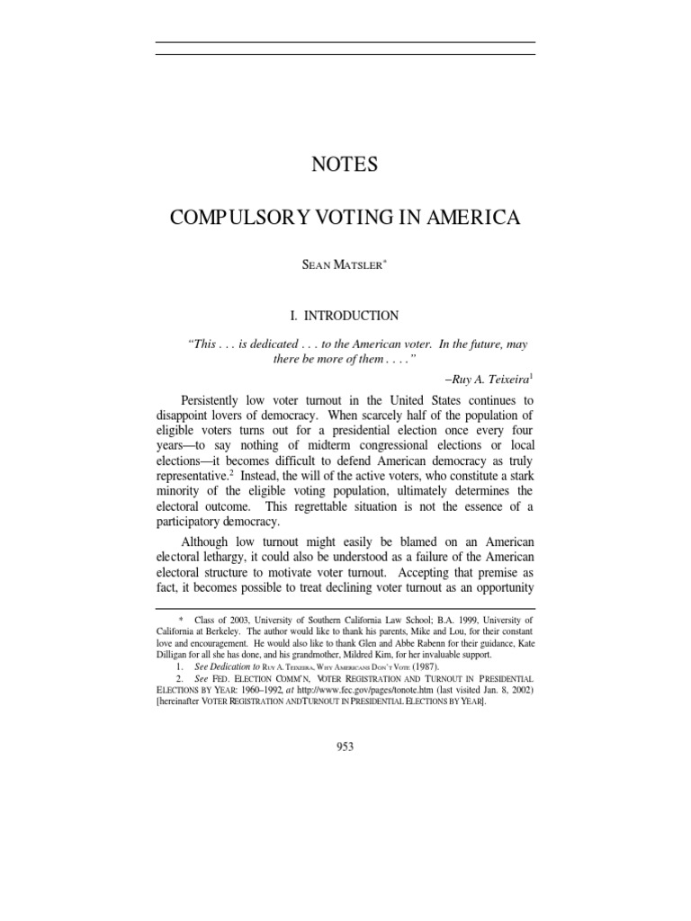 Notes Compulsory Voting in America | PDF | Voter Turnout | Get Out The Vote