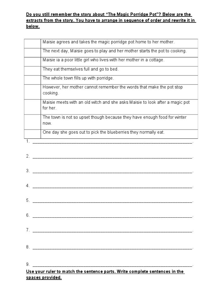 "Magic Porridge Pot Story Sequence Activity" | PDF
